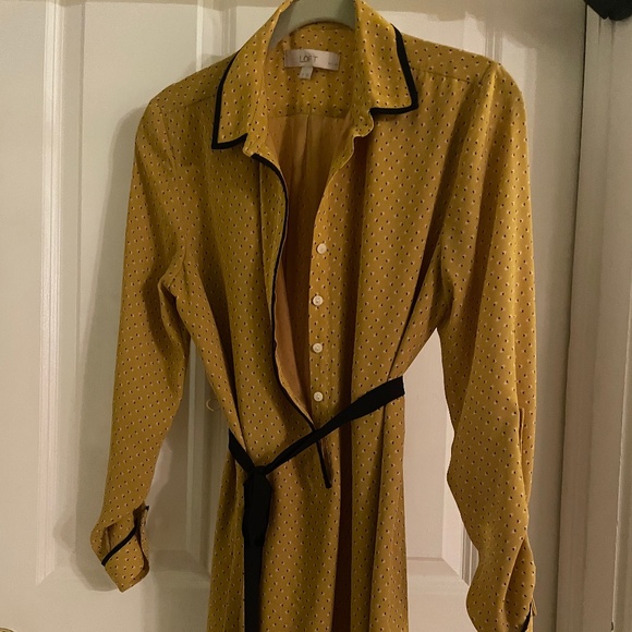 LOFT | Dresses | Mustard Black Dress With Belt | Poshmark